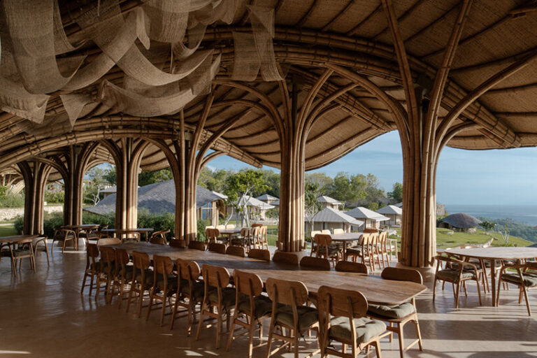 pablo luna studio sculpts 'shell restaurant' from expressive bamboo
