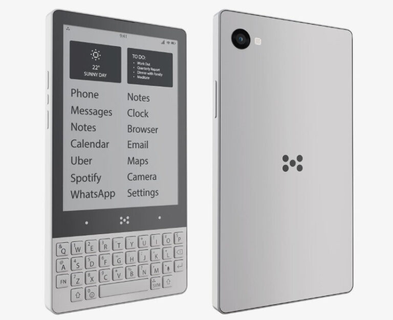 minimal phone with e ink display runs spotify, whatsapp and more