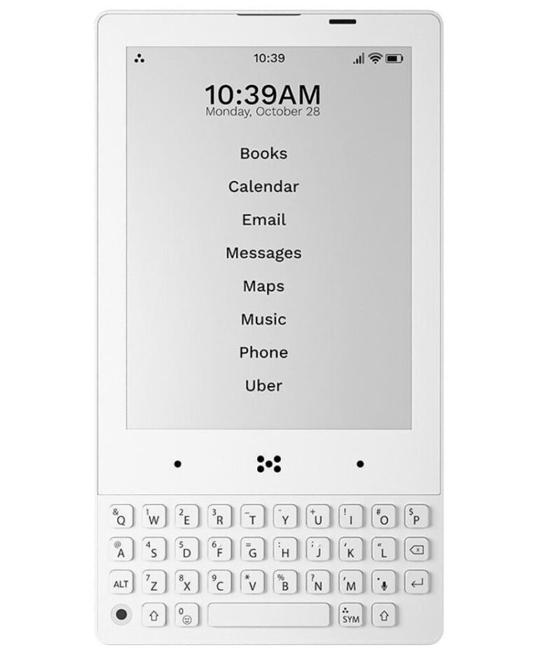 minimal phone with e ink display runs spotify, whatsapp and more