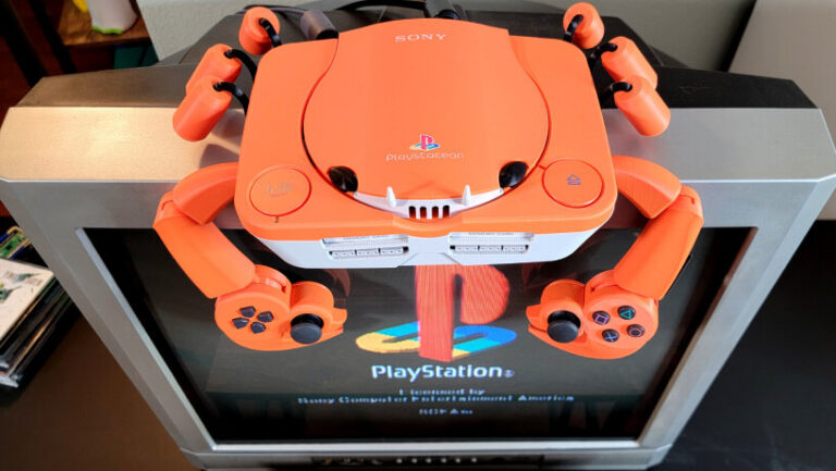 crab-shaped playstation 1 console uses claws as controller