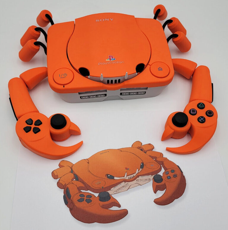 crab-shaped playstation 1 console uses claws as controller