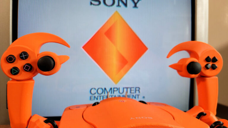 crab-shaped playstation 1 console uses claws as controller