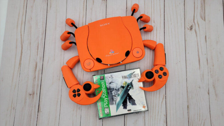crab-shaped playstation 1 console uses claws as controller