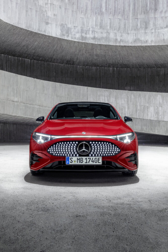 mercedes-benz unveils CLA electric car with storage in front hood