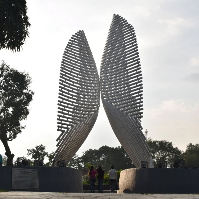 sculptural steel installation shapes touching fingerprint ridges