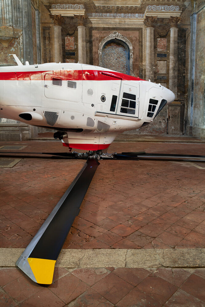 paola pivi flips helicopter upside down inside italian church