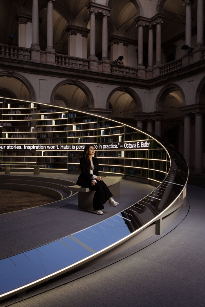 es devlin's rotating library installation illuminates milan design week