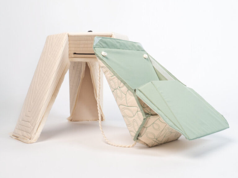 flat fabric shifts into 3D furniture made by sewing machine