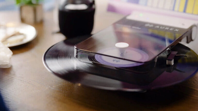 portable vinyl record player by toshiba connects to wireless devices