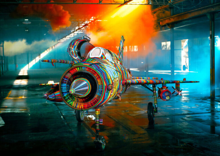 MiG-21 fighter jet radiates with ralph ziman’s colorful glass beads