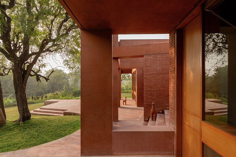 studio sangath uses brick and terracotta to shape artists' refuge