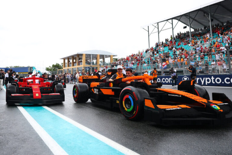 full-size F1 cars made of LEGO bricks debut in miami grand prix