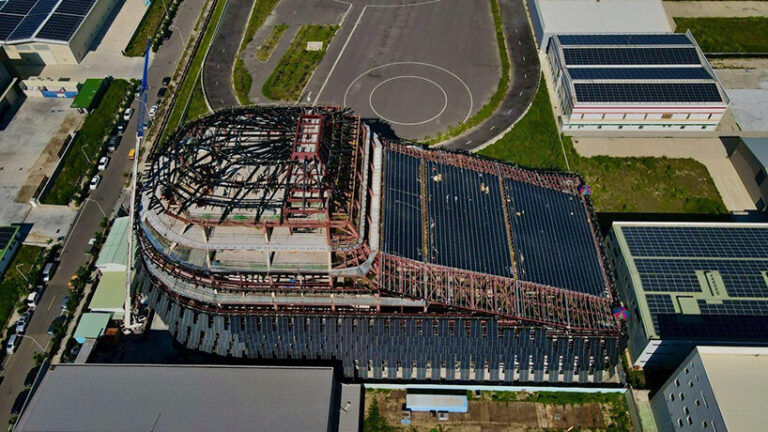 solar panel skin takes shape as MVRDV's sun rock tops out in taiwan