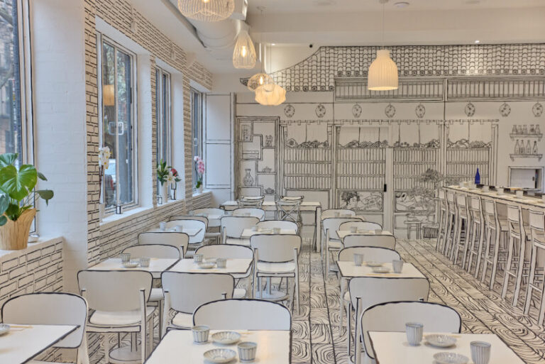 inside shirokuro, a sketchbook-like 2D omakase restaurant in NYC