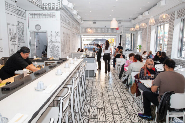 inside shirokuro, a sketchbook-like 2D omakase restaurant in NYC