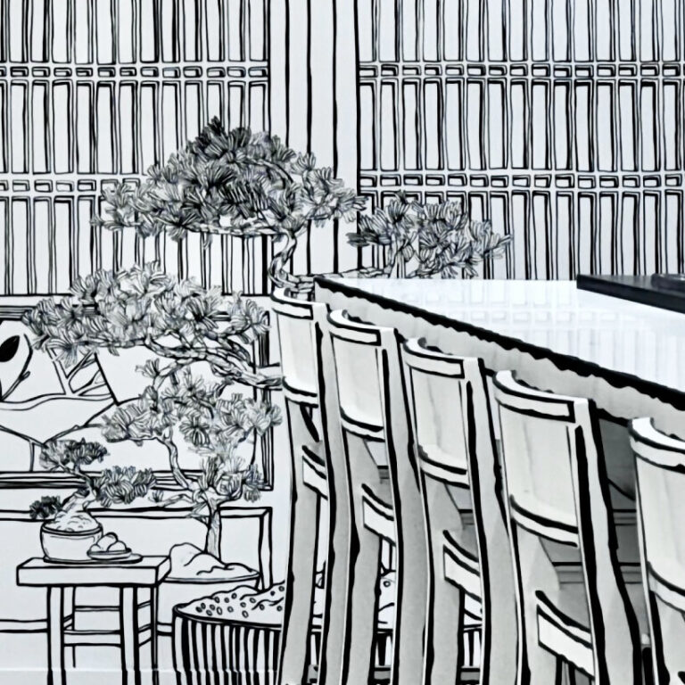 inside shirokuro, a sketchbook-like 2D omakase restaurant in NYC