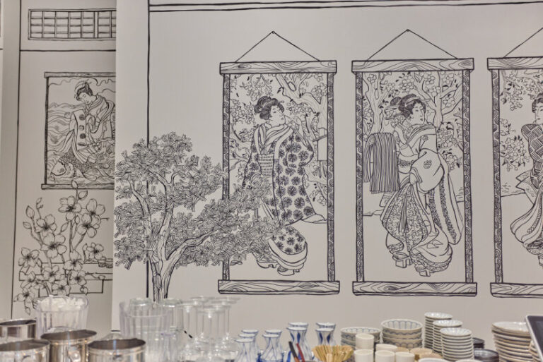 inside shirokuro, a sketchbook-like 2D omakase restaurant in NYC