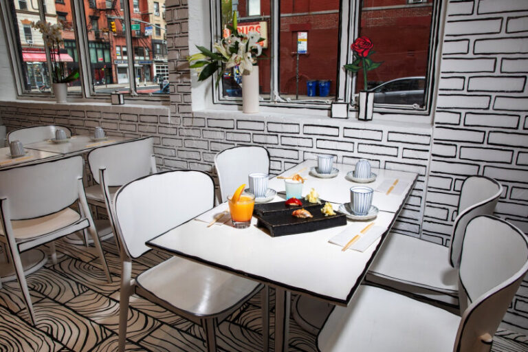 inside shirokuro, a sketchbook-like 2D omakase restaurant in NYC