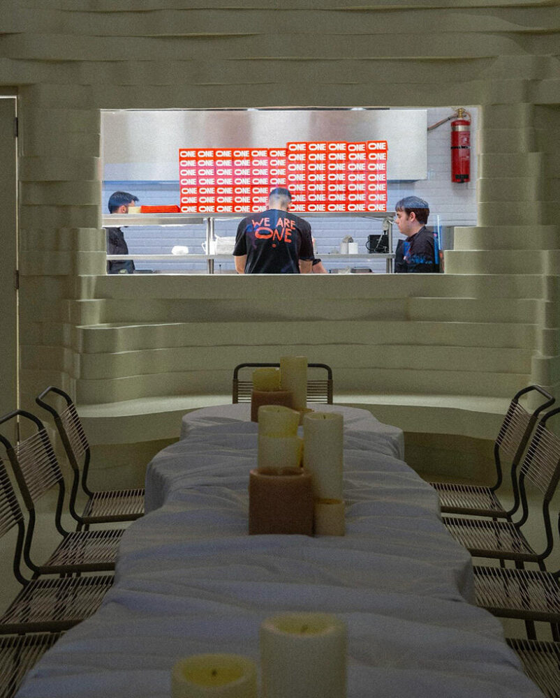 snarkitecture's sculptural burger bar takes form in athens