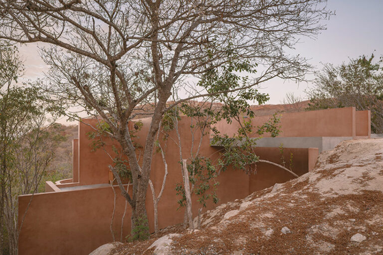 crab-shell dwelling by espacio 18 steps down the oaxacan cliffs in mexico
