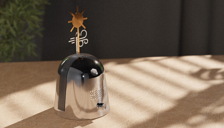 kinetic device by gustav rosén reflects weather with metal symbols