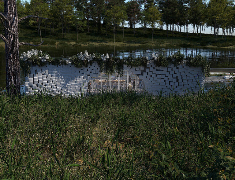 terraced platforms shape shuai zhang's amphitheater in canada