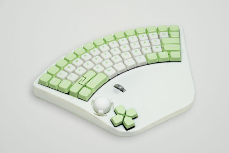 fan-shaped keyboard with mouse lets users type with one hand