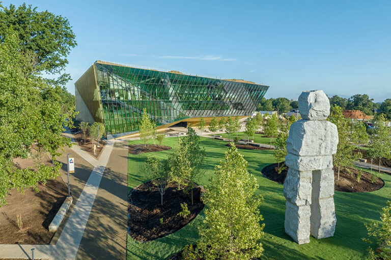 folded glass fronts AWSOM medical school building in arkansas