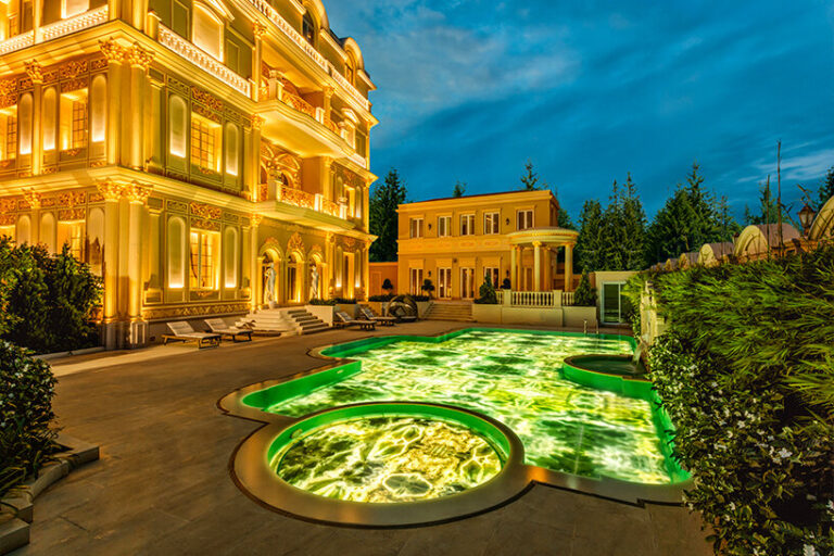 SICIS creates glowing pool with decorative glass for cambodian villa