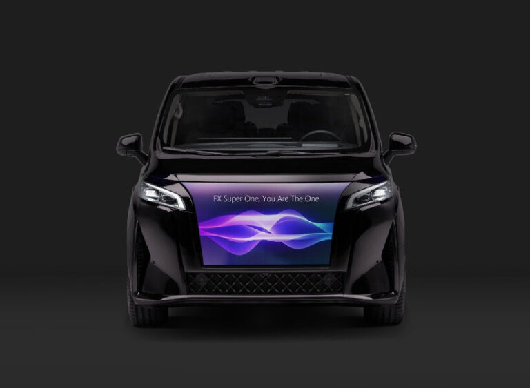faraday future’s FX super one van emotes using screen at the front