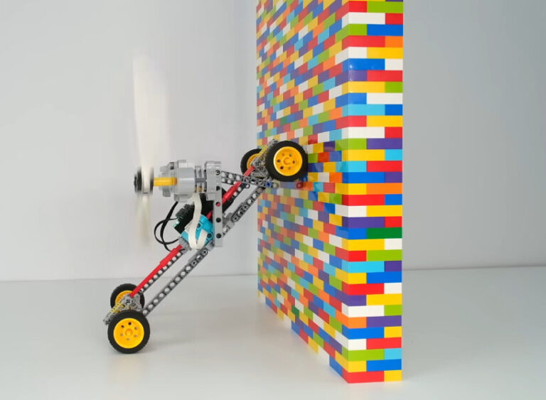 custom remote-controlled LEGO technic vehicles climb vertical wall