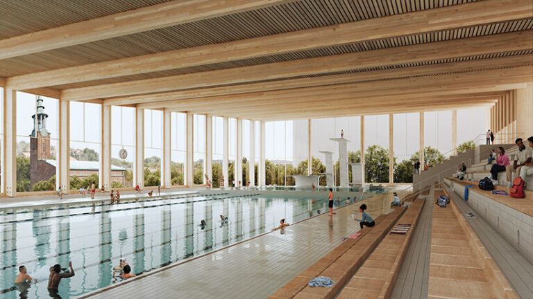 henning larsen plans centralbadet swimming and sports hub in sweden