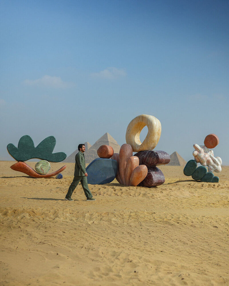 StudioPROBA & solidnature's sculptures rise among the pyramids