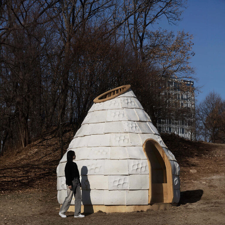 yong ju lee grows pavilion from mycelium using 3D printing in seoul