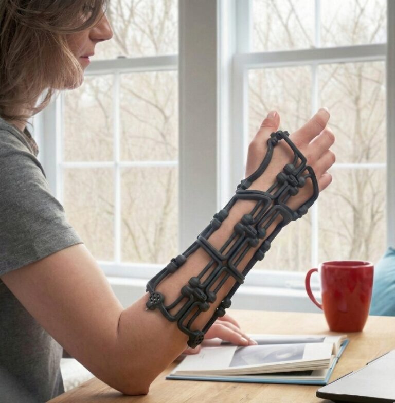 foldable medical brace adapts to user’s arm with adjustable cables