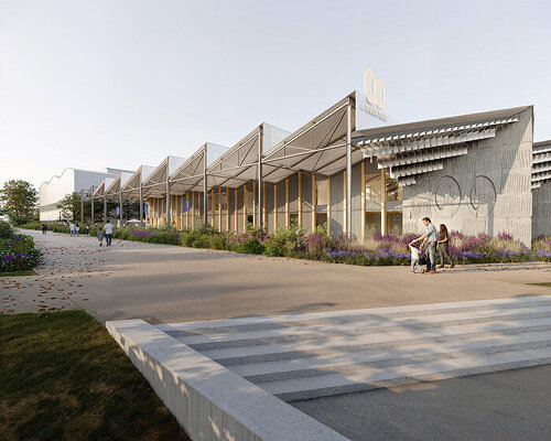 kibi kogen N square by kengo kuma reveals protruding CLT panels